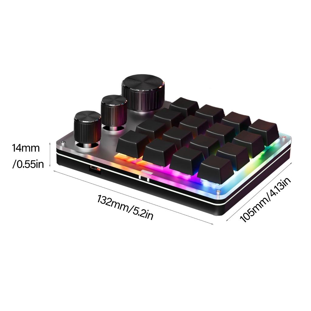 One Handed Macro Programmable Keypad Mini 16-Key 3 Knobs Hotswap ...