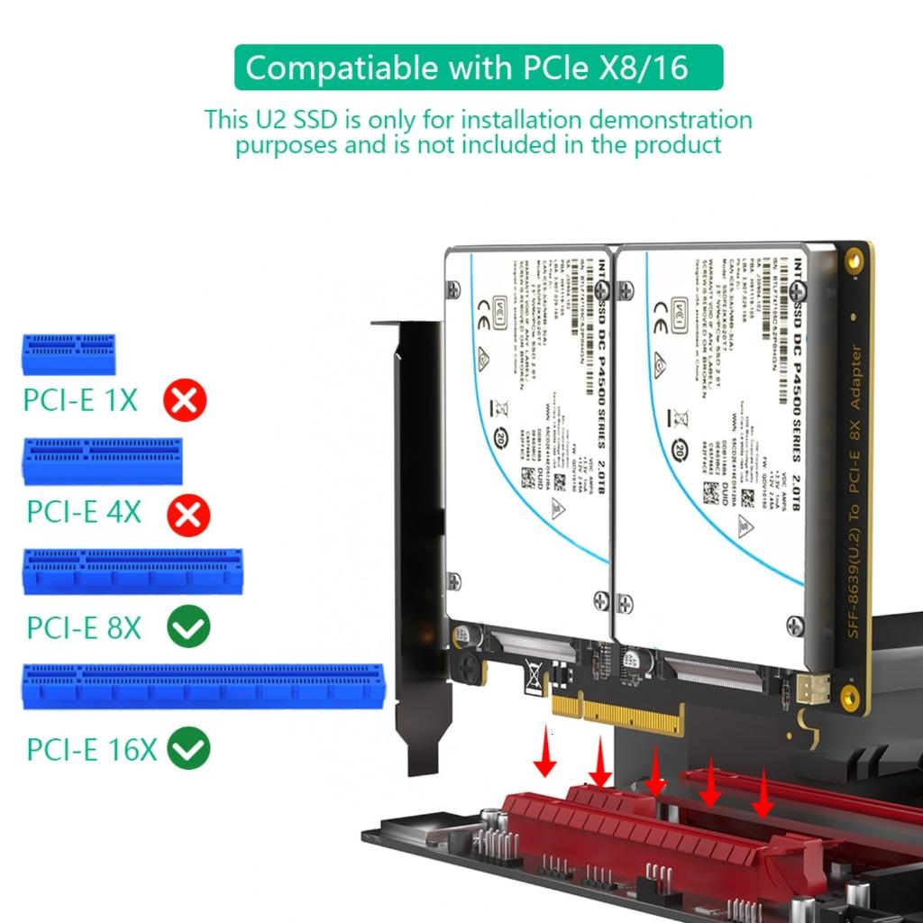 Two SFF 8639 SSDs to PCIExpress 8X Adapter PCIe Bifurcation for ...