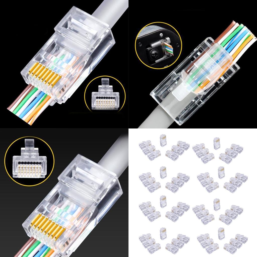 100pcs Cat6 RJ45 Ends, 8P8C Cat6 RJ45 Connectors Clear Ethernet Crimp ...