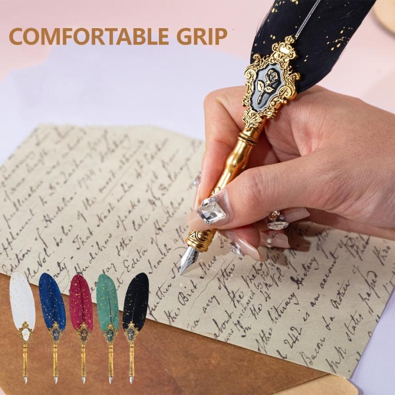 Antique Quill Pen with 8 Replaceable Tips for Writing, Drawing, Wedding ...