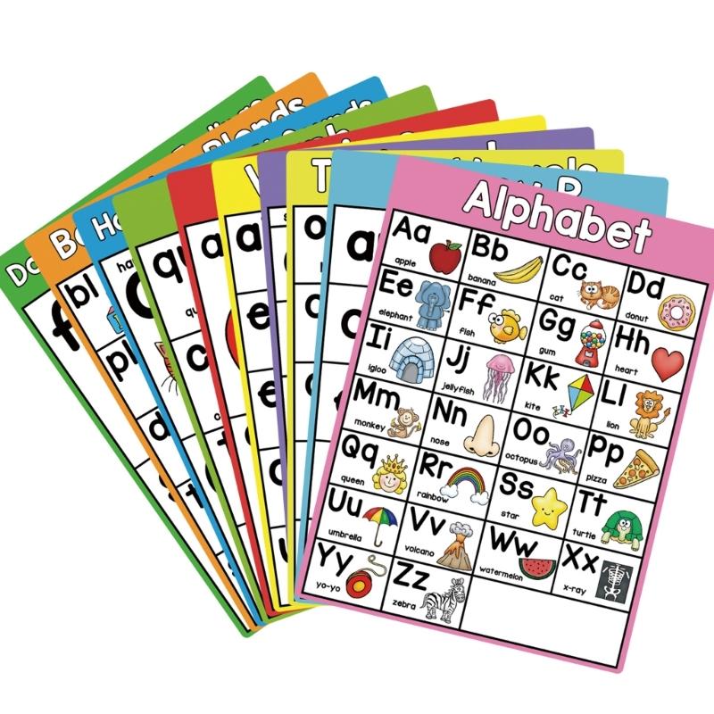 10Pcs Phonics Learning Poster Language Teaching Art Chart For Kid ...