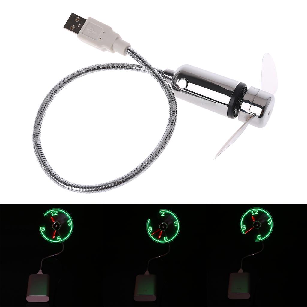 Flexible Portable Gooseneck Mini USB Powered Mini Cooling LED Clock Fan ...