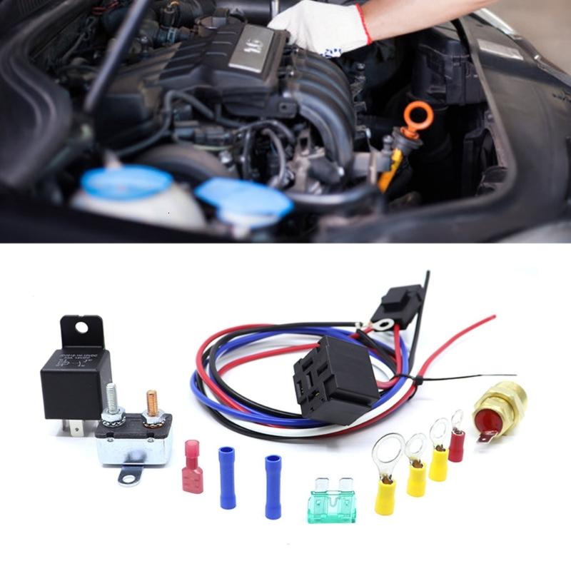 Auto 12V 4 Wire Relays Switches Kit Engine Grounding Thermostat For ...