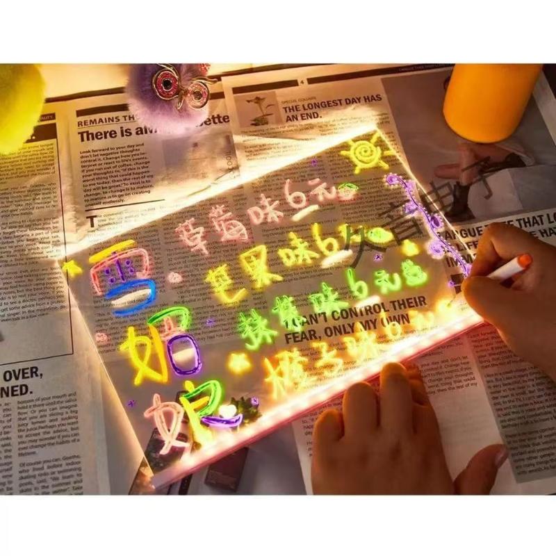 LED Memo Note Board with Stand Acrylic Dry Erases Board Rewritable Note ...