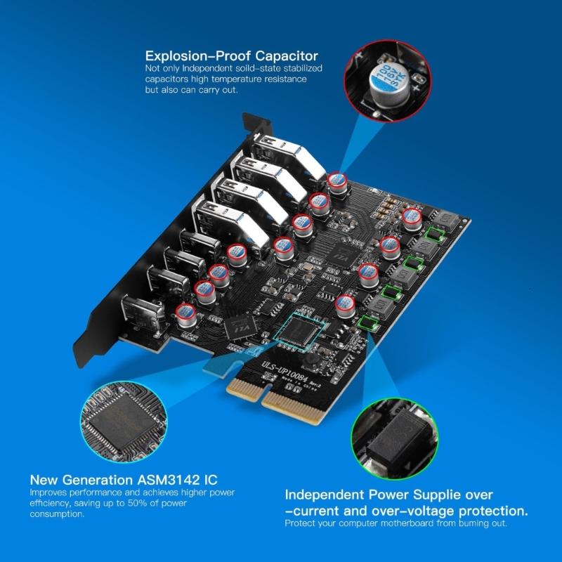 8-Port 20G USB3.2 Type-C PCIE Desktop Expansion Card PCI-E Adapter 20G ...