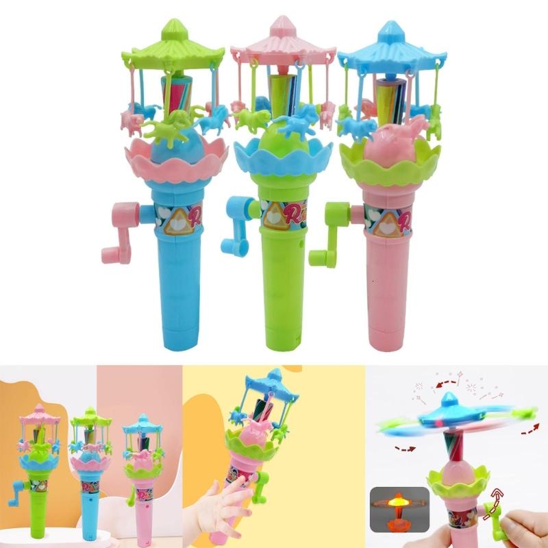 Hand Cranked Rotating Carousel Toy with LED Lights Glowing Toy (Random ...