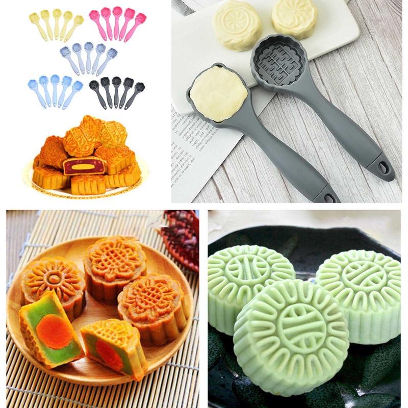5 Pieces Mooncake Moulds Cookie Cutters Pumpkin Pan Green Bean Stamp ...